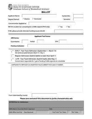 Fillable Online ttuhsc BALLOT Fax Email Print - pdfFiller