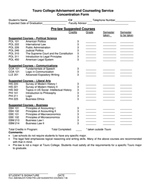 Fillable Online touro Concentration Form - touro Fax Email Print ...