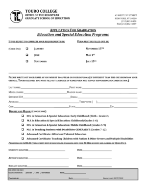 Fillable Online touro APPLICATION FOR GRADUATION Education and ...