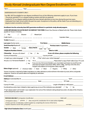 Fillable Online towson Study Abroad Undergraduate Non-Degree Enrollment Form Fax Email Print ...