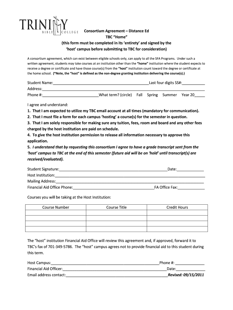 Fillable Online Consortium Agreement for Distance Education Fax Email ...