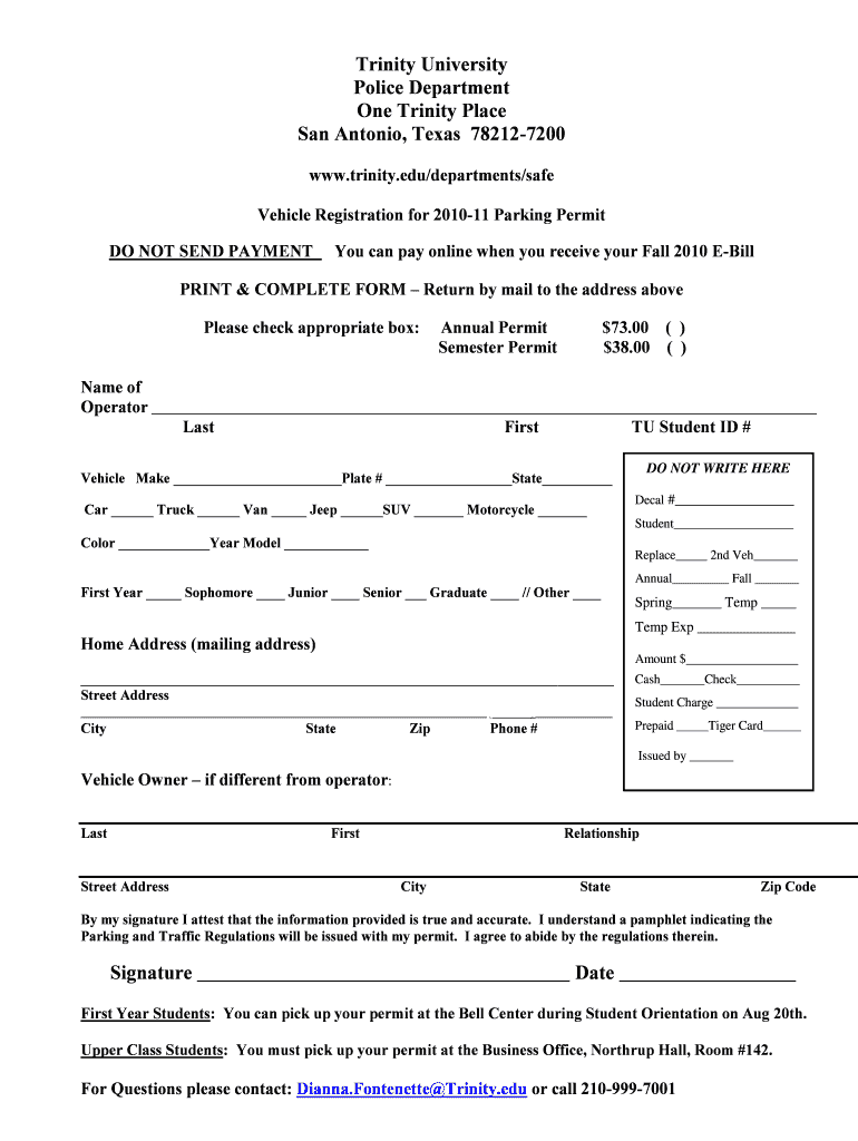 Fillable Online Vehicle Registration for Parking Permit Fax Email Print ...