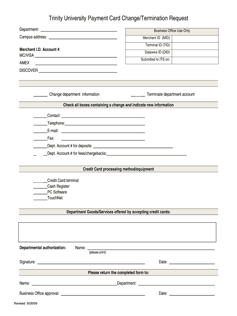 Fillable Online Payment Card Change/Termination Request Fax Email Print ...