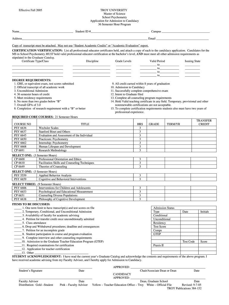 Fillable Online troy School Psychometry Fax Email Print - pdfFiller