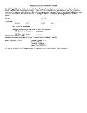 Fillable Online usu SHOE ORDER FORM (pdf) - Utah State University - usu ...