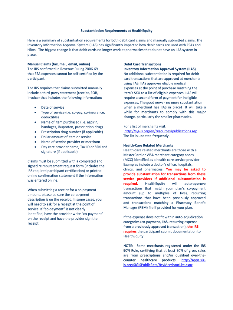 Fillable Online Substantiation Requirements for FSA and HRA Claims Fax ...