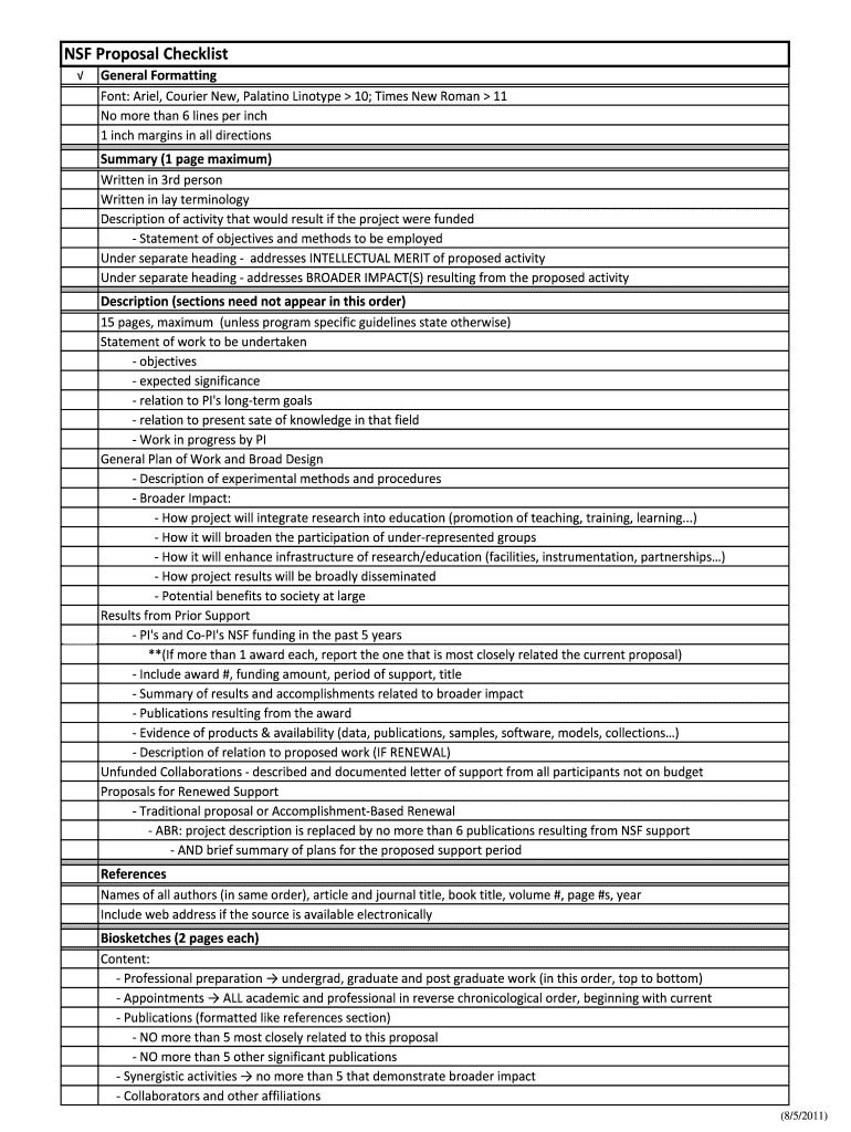 Fillable Online NSF Proposal Checklist Fax Email Print - pdfFiller
