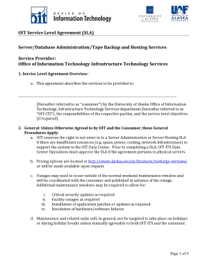 Fillable Online alaska OIT-ITS Service Level Agreement - University of ...