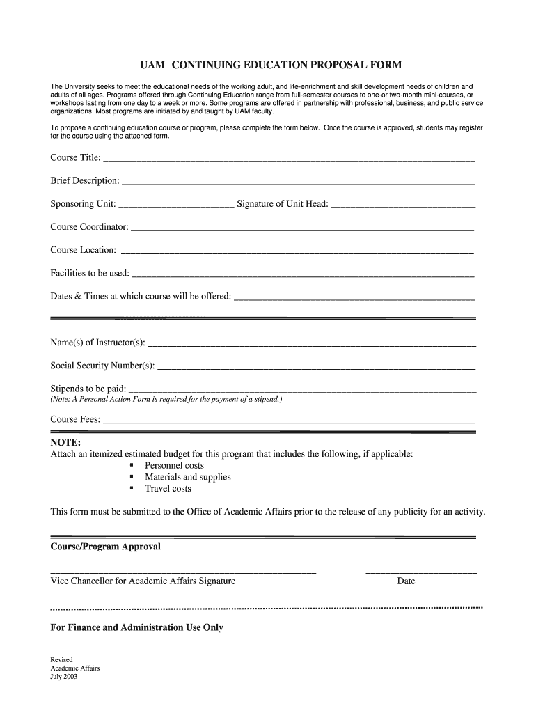 Fillable Online UAM Continuing Education Proposal Form Fax Email Print ...