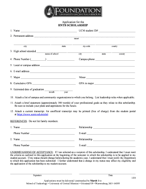 Fillable Online ucmo HNTB Scholarship - University of Central Missouri ...