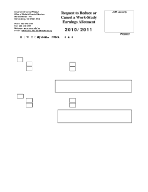 Fillable Online ucmo Work-Study Reduction/Cancellation Request ...