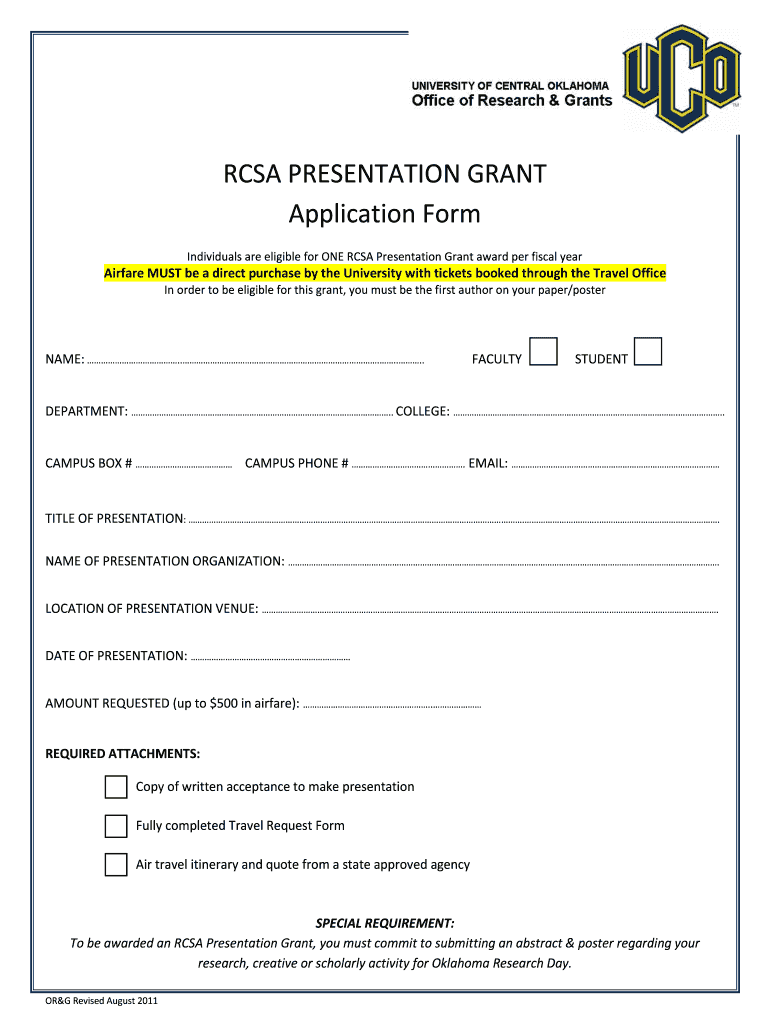 Fillable Online RCSA Presentation Grant Application Fax Email Print ...
