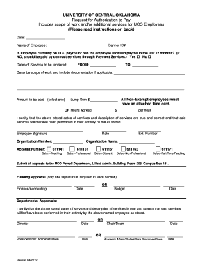 Fillable Online uco Request for Authorization to Pay - University of ...