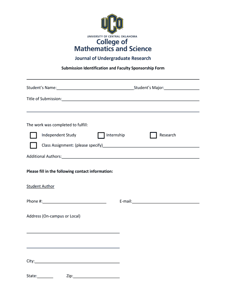 Fillable Online Journal of Undergraduate Research Submission Form Fax ...