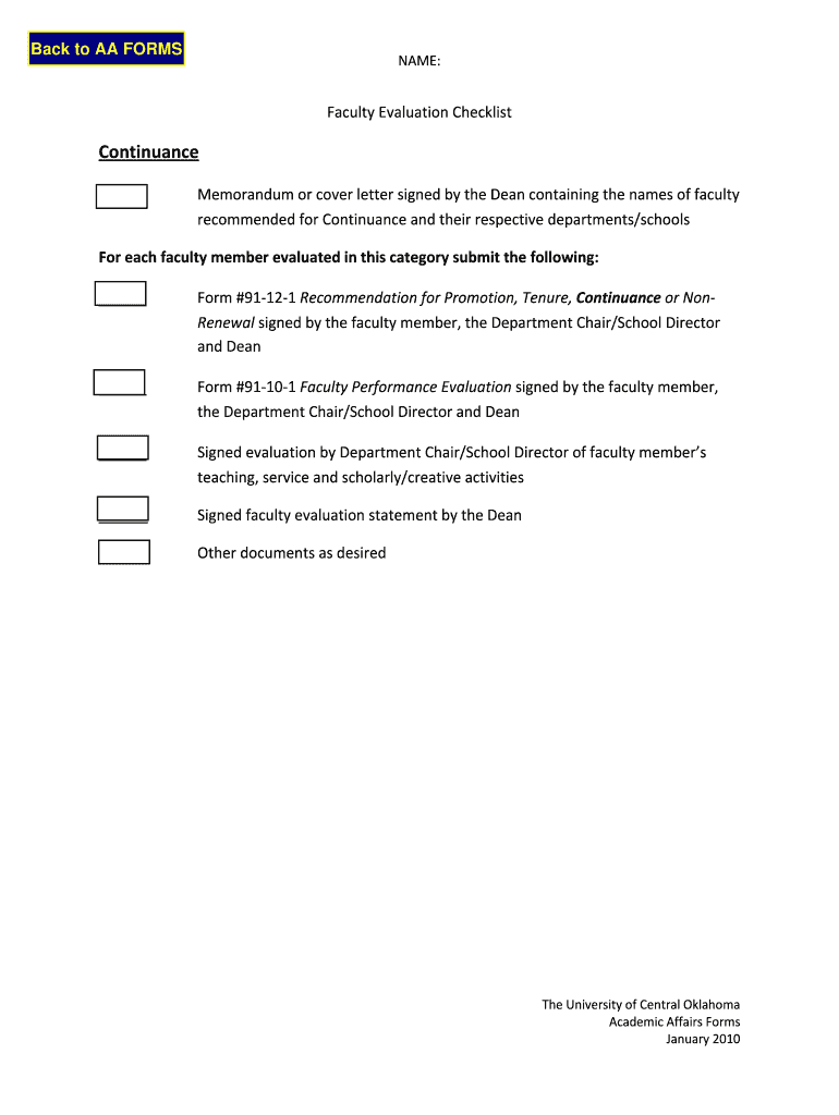 Fillable Online Faculty Evaluation Checklist Fax Email Print - pdfFiller