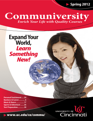 Fillable Online uc Communiversity Catalog Spring 2012 - University of ...