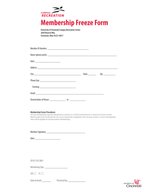 Fillable Online uc Membership Freeze Form - University of Cincinnati ...
