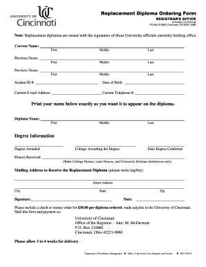 Fillable Online uc REGISTRAR'S OFFICE - University of Cincinnati - uc ...