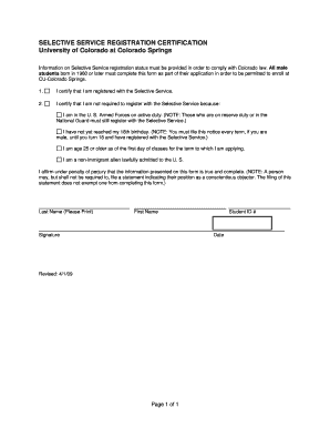Fillable Online uccs Selective service registration certification ...