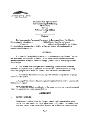 Fillable Online uccs Interconnection Agreement for Renewable Energy Net ...