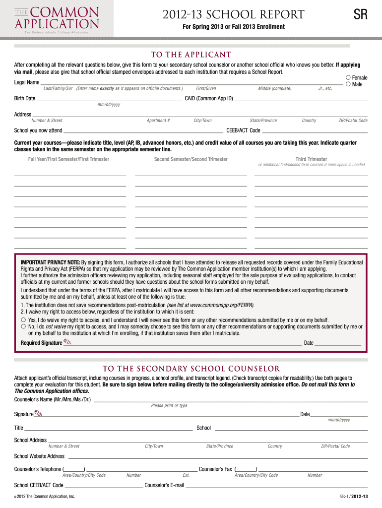 Common App School Report Fill And Sign Printable Template Online US