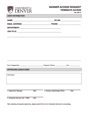 Fillable Online du BANNER ACCESS REQUEST Fax Email Print - pdfFiller