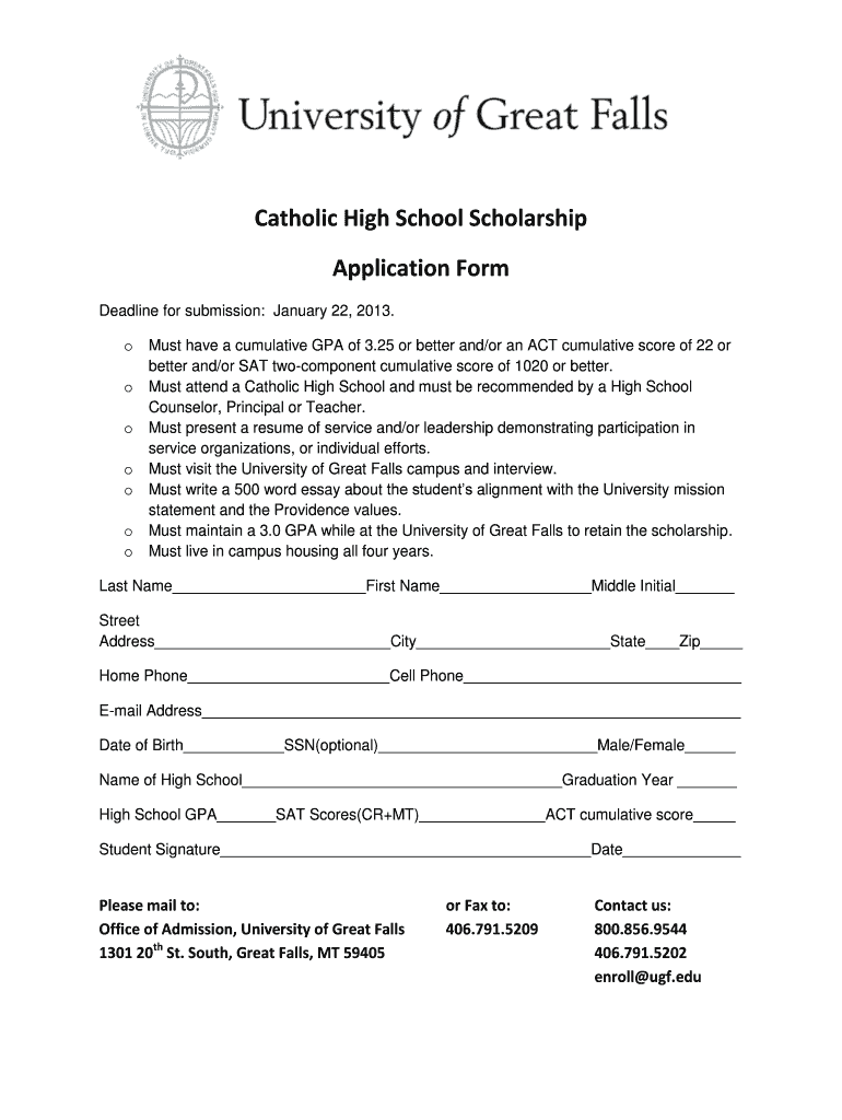 Fillable Online Catholic High School Scholarship Fax Email Print ...