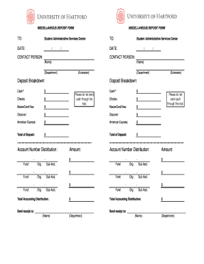 Fillable Online hartford Deposit Breakdown: Deposit Breakdown: Account ...