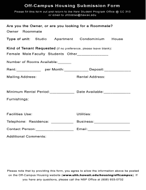 Fillable Online uhh hawaii Off-Campus Housing Submission Form Fax Email ...