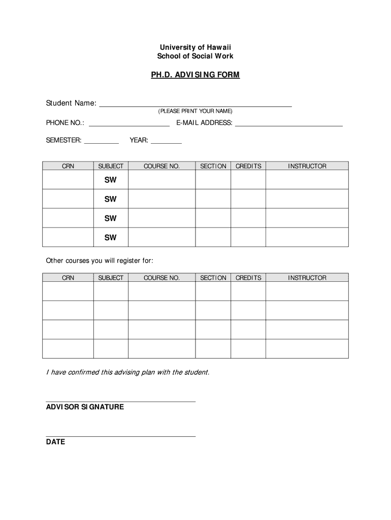 Fillable Online PH.D. Advising Form Fax Email Print - pdfFiller