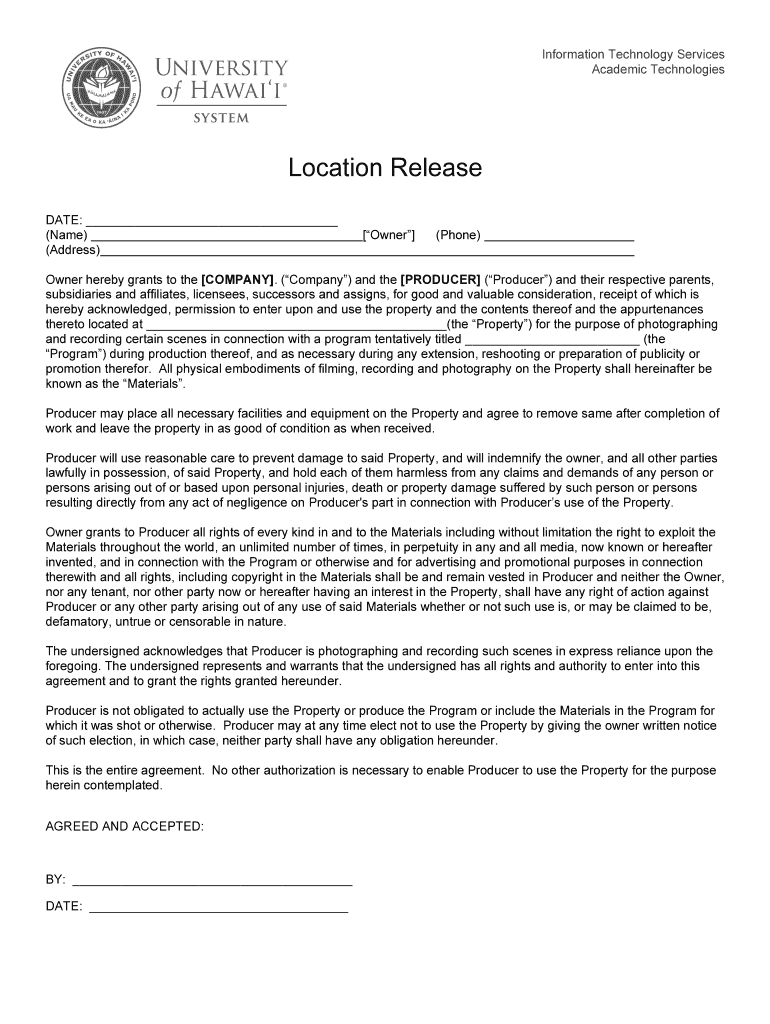 Fillable Online Location Release Agreement Fax Email Print - pdfFiller