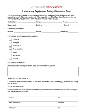 Fillable Online uh Laboratory Equipment Safety Clearance Form ...