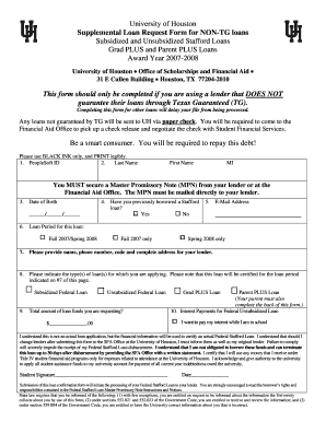 Fillable Online uh University of Houston Supplemental Loan Request Form ...