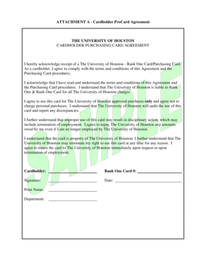 Fillable Online uh ATTACHMENT A - Cardholder ProCard Agreement ...