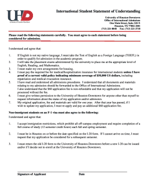 Fillable Online uhd International Student Statement of Understanding ...