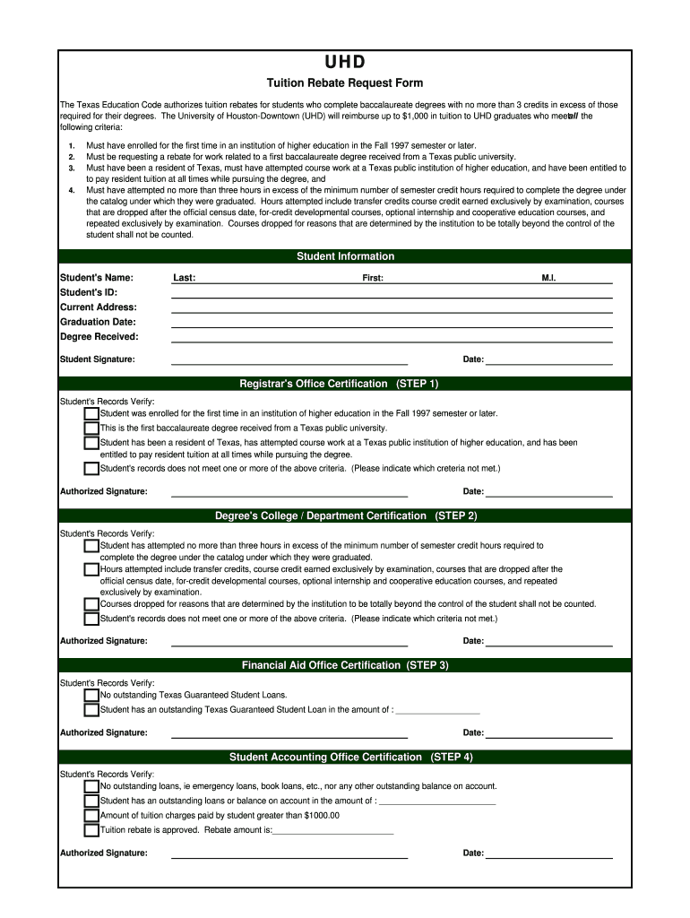 Fillable Online Tuition Rebate Request Form Instructions for Students ...