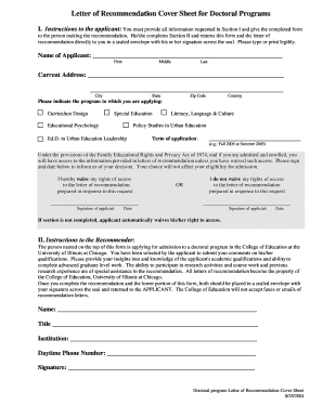 Fillable Online uic Doctoral program Letter of Recommendation Cover ...