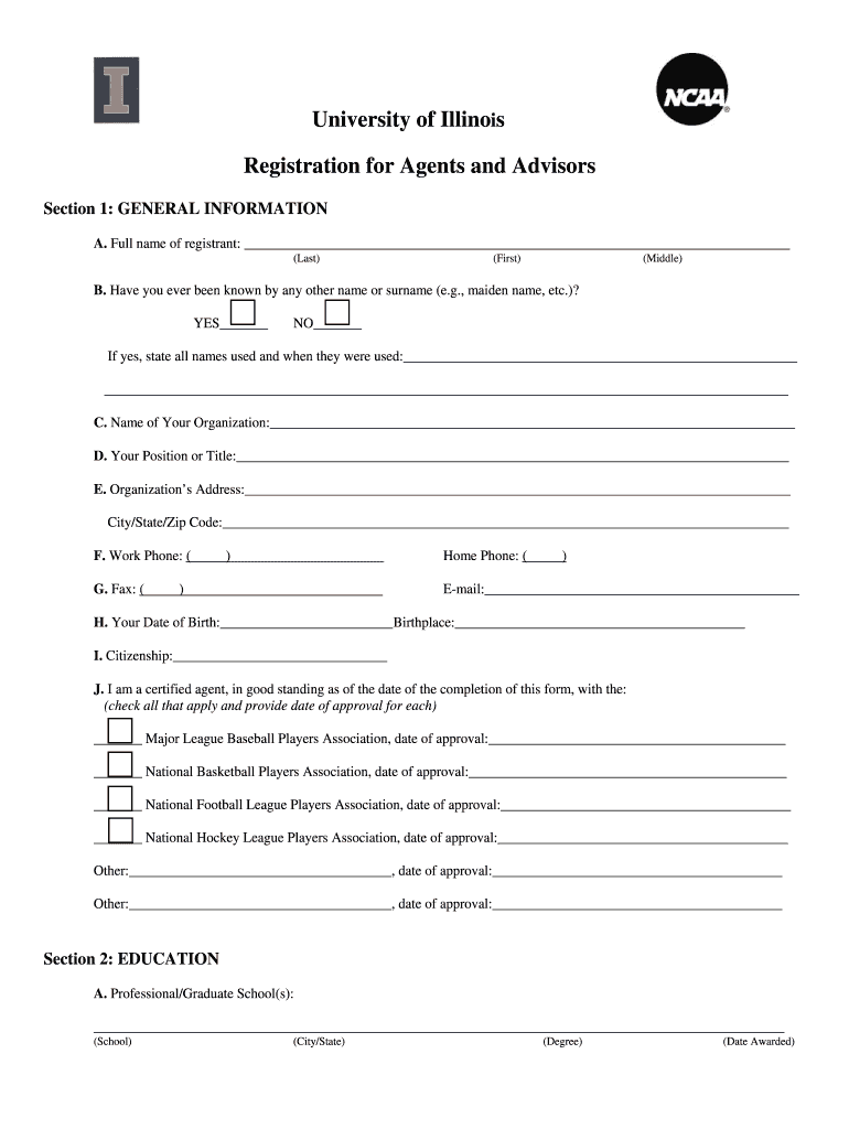 Fillable Online University of Illinois Registration for Agents and ...