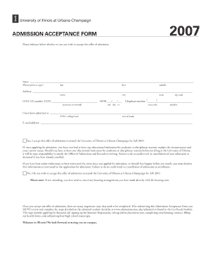 Fillable Online admissions illinois Admission acceptance form - Admissions, University of ...