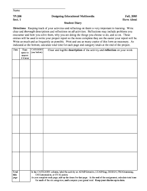 Fillable Online uiowa diary form by email Fax Email Print - pdfFiller