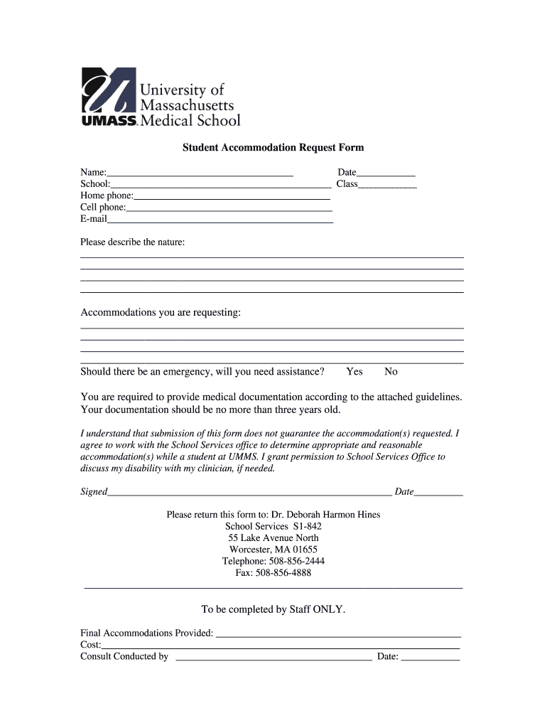 Student Accommodation Request Form Accommodations you are - umassmed: Fill out & sign online ...