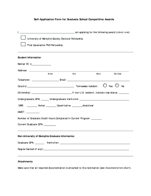 Fillable Online memphis Self-Application Form for Graduate School ...
