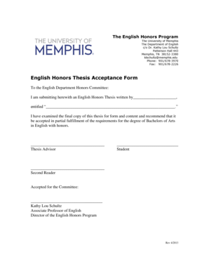 Fillable Online memphis English Honors Thesis Acceptance Form ...