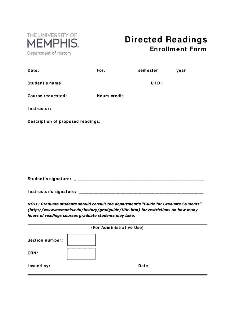 Fillable Online memphis Directed Readings Enrollment Form - memphis Fax Email Print - pdfFiller