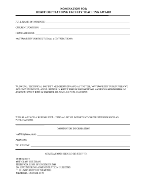 Fillable Online memphis HERFF OUTSTANDING FACULTY TEACHING AWARD - memphis Fax Email Print ...