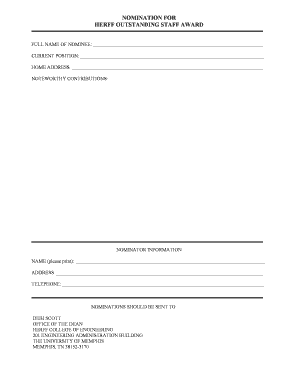 Fillable Online memphis HERFF OUTSTANDING STAFF AWARD - memphis Fax Email Print - pdfFiller