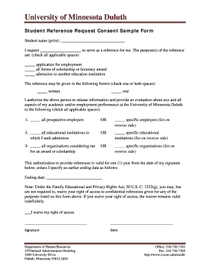 Fillable Online d umn Student Reference Request Consent Form - d umn Fax Email Print - pdfFiller