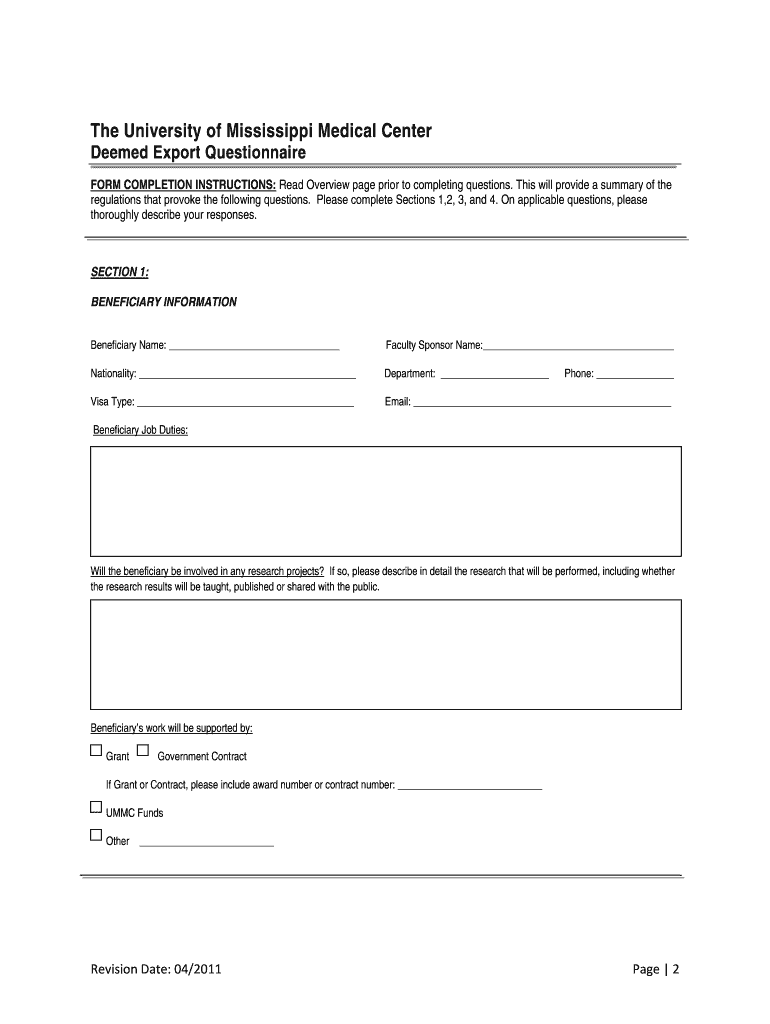 Fillable Online Deemed Export Overview and Questionnaire Fax Email ...