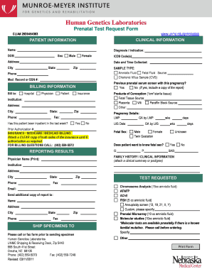 Fillable Online unmc Human Genetics Laboratories Prenatal Test Request ...