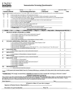Fillable Online unlv Immunizations Questionnaire and Vaccination Form ...